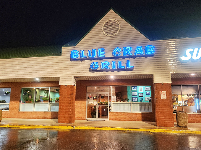 When the neon glows this bright, you know the crab cakes inside shine even brighter.