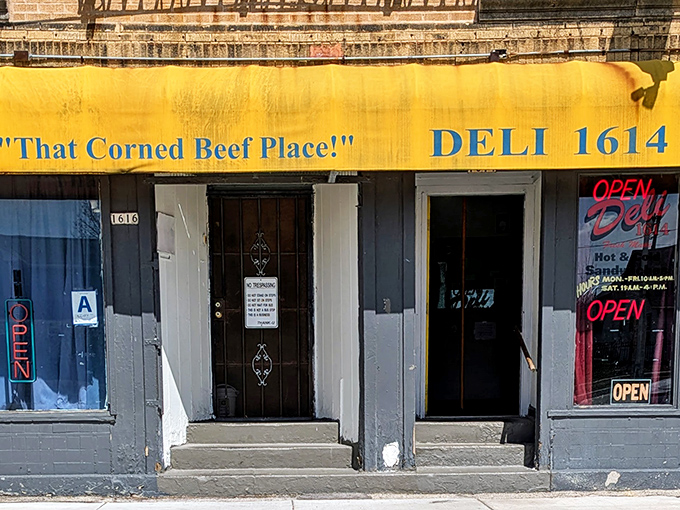 That bright yellow awning doesn't whisper - it shouts about Milwaukee's most legendary corned beef destination.
