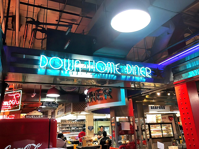 Neon dreams and steam rising from the grill&mdash;market dining at its finest. Reading Terminal's hidden gem glows with promise.