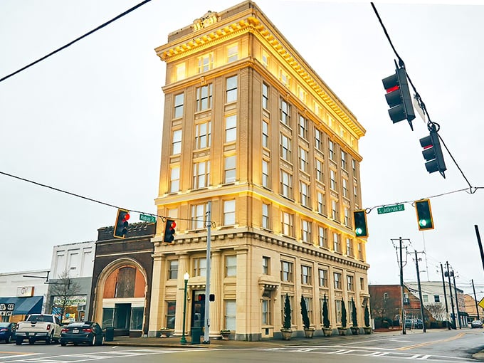 Dublin's historic downtown buildings stand shoulder to shoulder, a brick-and-mortar timeline of small-town prosperity.