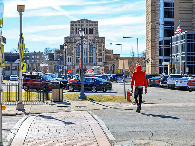 Elyria's iconic water tower stands sentinel over tree-lined neighborhoods that define small-city charm perfectly.
