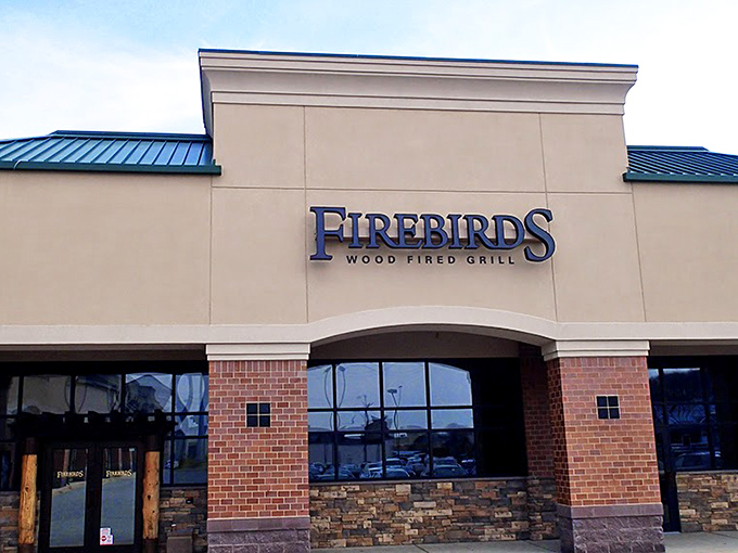 Firebirds' modern exterior hints at the wood-fired magic happening behind those welcoming glass doors.