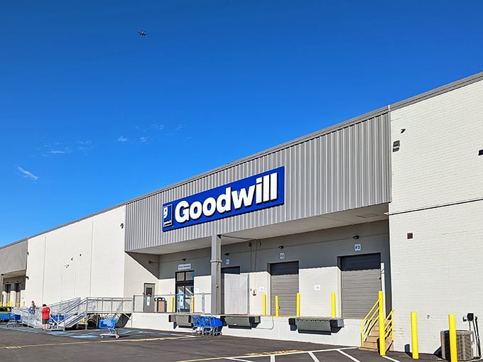 Goodwill's industrial outlet space promises bargains by the pound rather than by the piece. Bring your treasure-hunting game face!