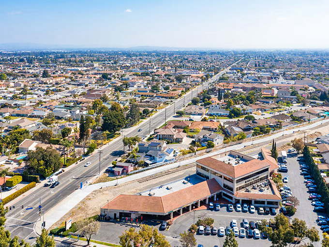 This bird's eye view captures how Gridley's communities spread across California's agricultural heartland like green quilts.