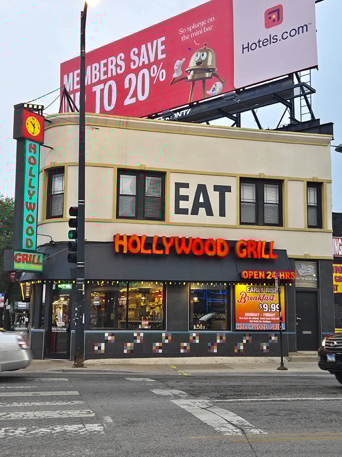 Hollywood Grill's vintage sign has watched over Wicker Park through decades of change. Open all night for your omelet emergencies.