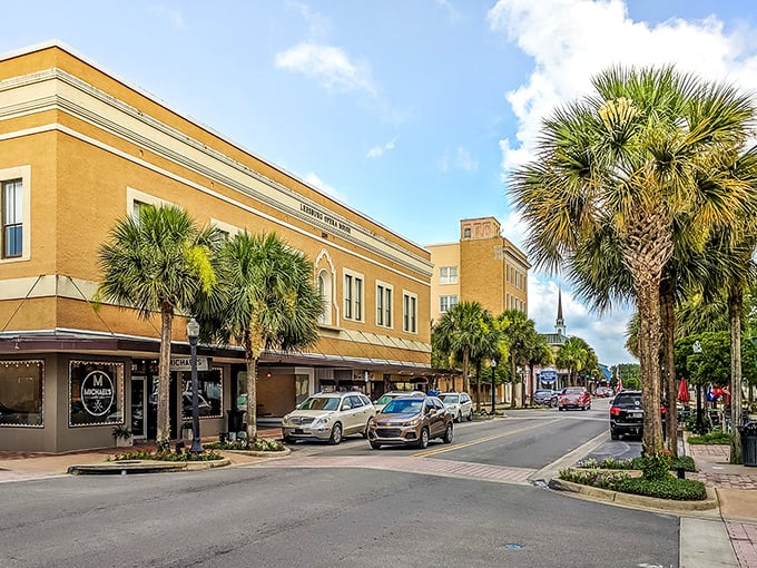 Leesburg's downtown streets lead straight to the water, where brick buildings and palm trees create quintessential small-town Florida atmosphere.