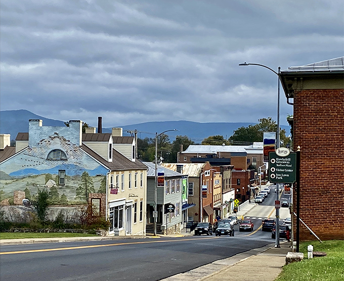 Luray's sloping main street leads the eye toward mountains that seem painted by Bob Ross himself&mdash;"happy little buildings" included.