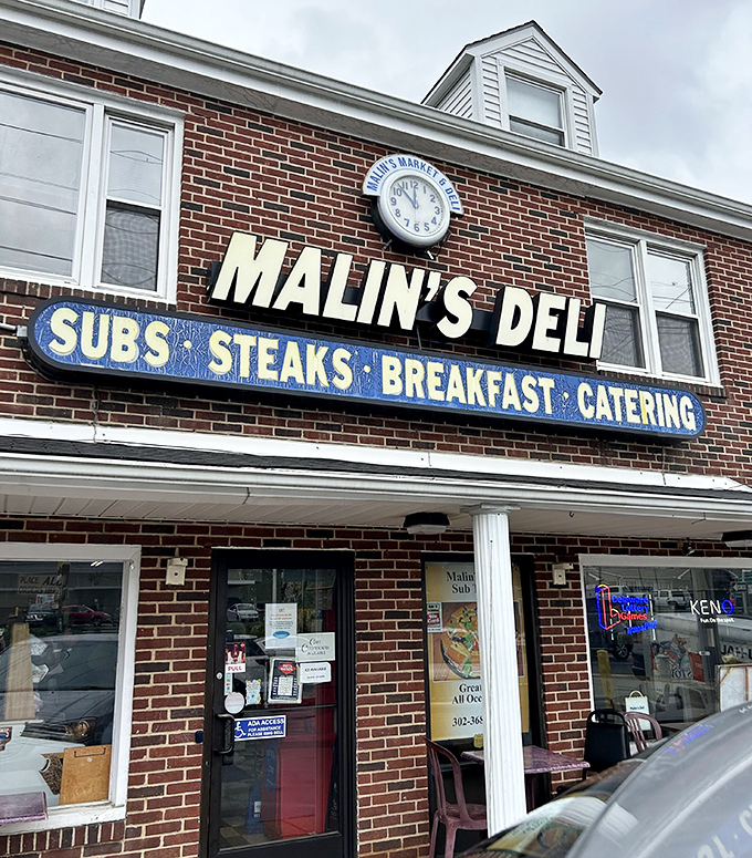 Malin's Deli proudly flies the American flag, a fitting symbol for a place that honors the great American tradition of stuffing delicious things between bread.