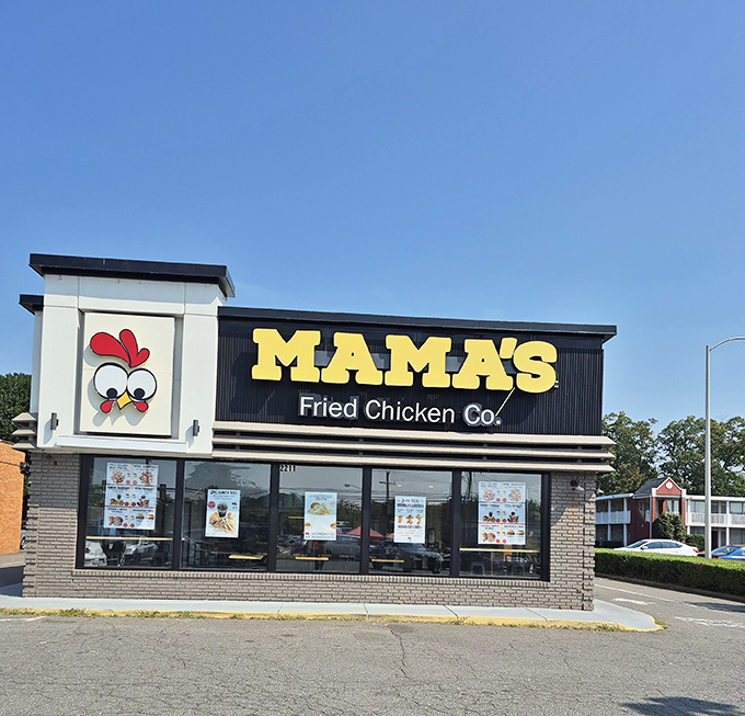 Mama's cartoon chicken mascot looks suspiciously happy for someone about to become dinner &ndash; must know something we don't.