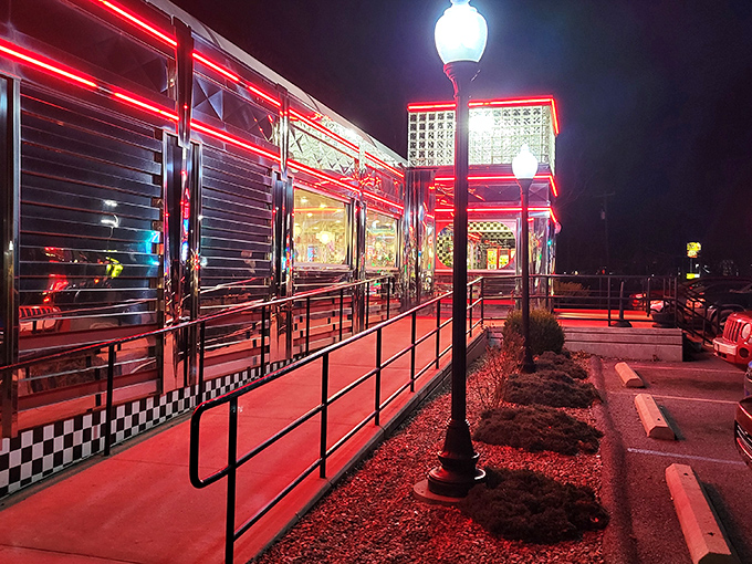 Manheim Diner's dramatic red lighting transforms it into a film noir set where the plot twist is always "the pie was incredible."