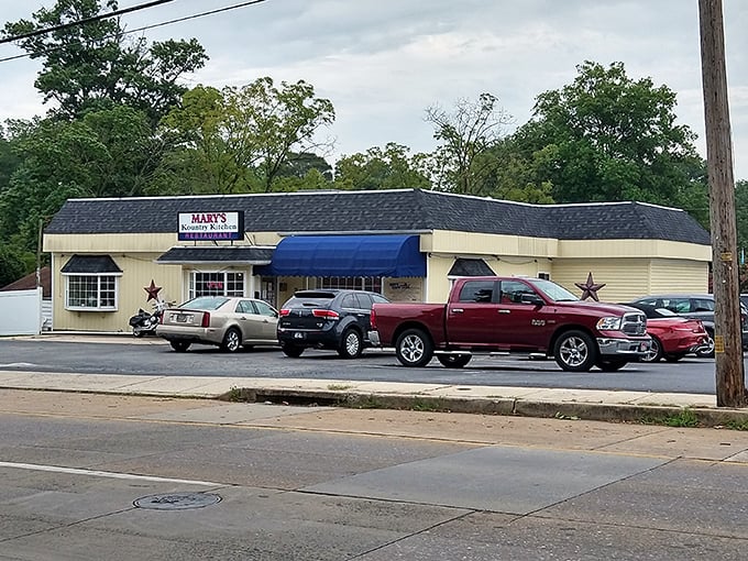 Blue awning and brick charm signal serious comfort food ahead - the kind grandma would approve of.