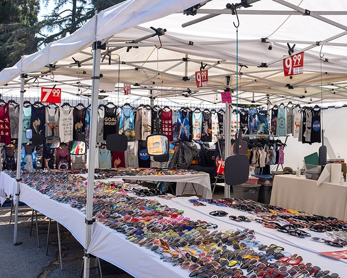 Sunglasses spectacular! Melrose's eyewear emporium offers more styles than a Hollywood awards show, with tank tops to complete your LA cool disguise.