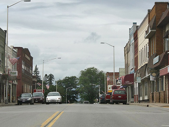 Merrill's Main Street shops look like they're waiting patiently for your leisurely afternoon visit.