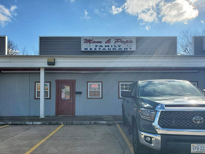 Gray simplicity outside, family warmth inside - proof that the best comfort food comes from unassuming places.