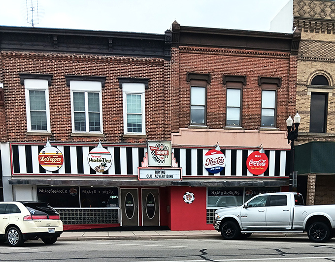 Mom's Diner rocks that classic 50s vibe harder than Elvis at his prime&mdash;black and white stripes up top, cherry-red sass below, and flavor all the way through.