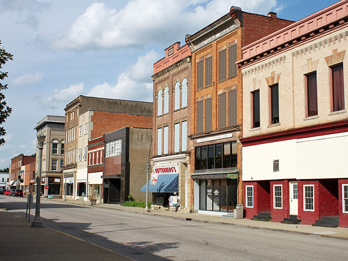 New Martinsville's main street showcases classic American architecture with a distinctly West Virginia mountain town flavor.