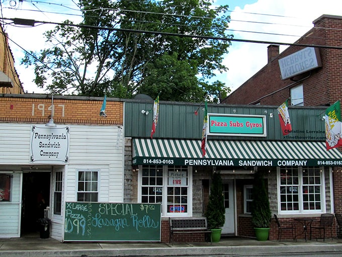 Pennsylvania Sandwich Company's charming storefront with its striped awning. A slice of small-town Americana where sandwich craftsmanship thrives.