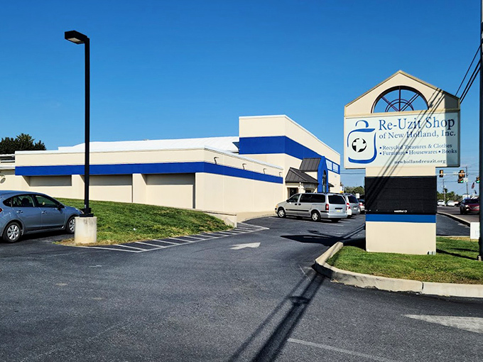 The Re-Uzit Shop's clean, modern design makes secondhand shopping feel like a high-end retail experience.