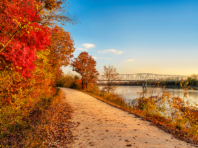 Rocheport's autumn riverfront path blazes with colors that make even the most jaded traveler stop and stare.