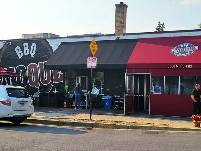 Smoque's modest exterior hides Chicago BBQ royalty. That chimney isn't just for show&mdash;it's been pumping out aromatic promises for years.