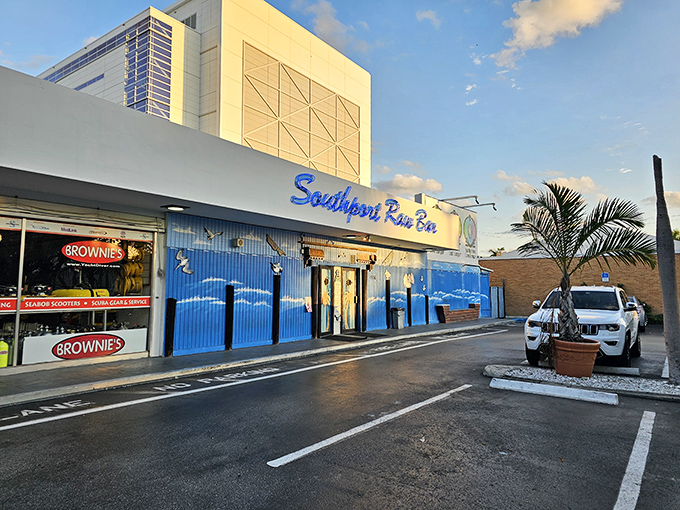 Southport Raw Bar's vibrant blue facade stands out like a peacock &ndash; proudly announcing its seafood prowess to the neighborhood.