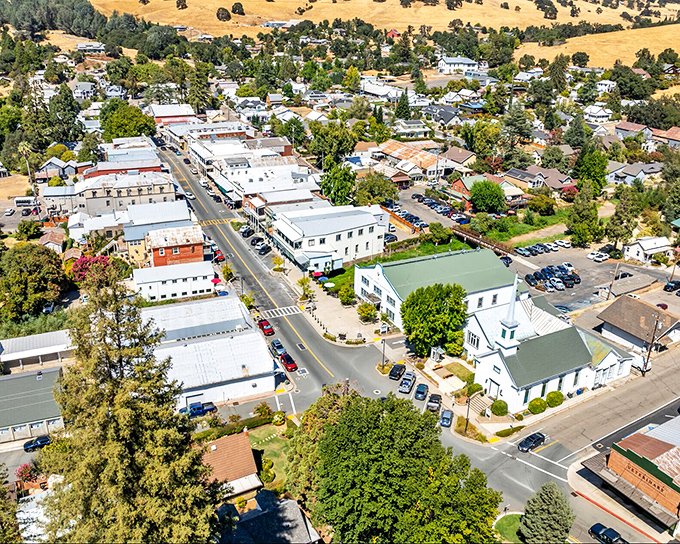 Sutter Creek's aerial view shows how perfectly preserved small-town America can be.