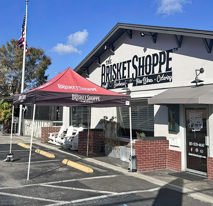 Clean, professional lines hint at the serious barbecue craftsmanship happening behind these modern walls.