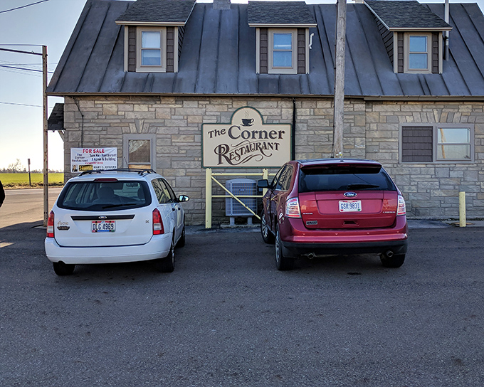 The Corner Restaurant sits proudly at its rural crossroads, a stone beacon for hungry travelers and farmers alike.