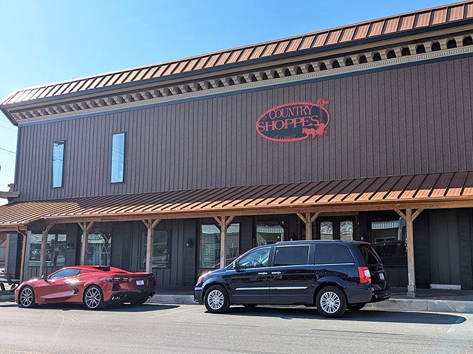 The Country Shoppes of Grabill wears its rustic charm on its sleeve&mdash;that wooden exterior promises authentic treasures inside.