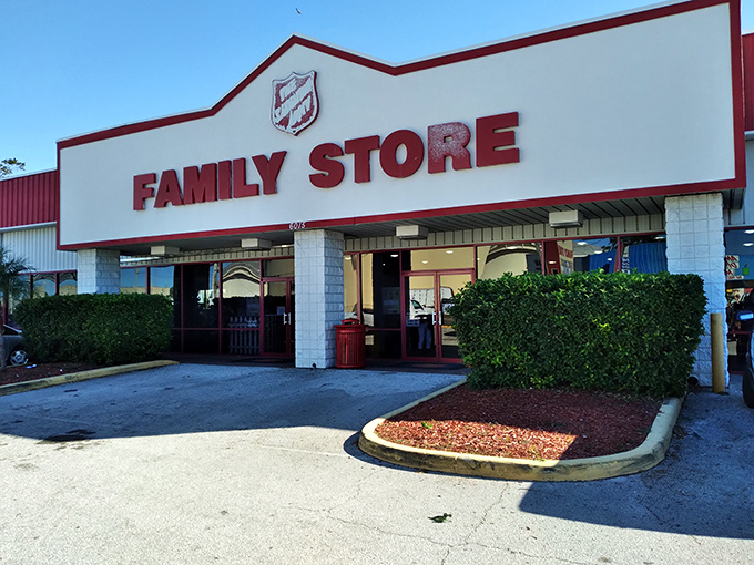 Salvation Army's familiar red shield logo promises reliable bargains and community support in one.