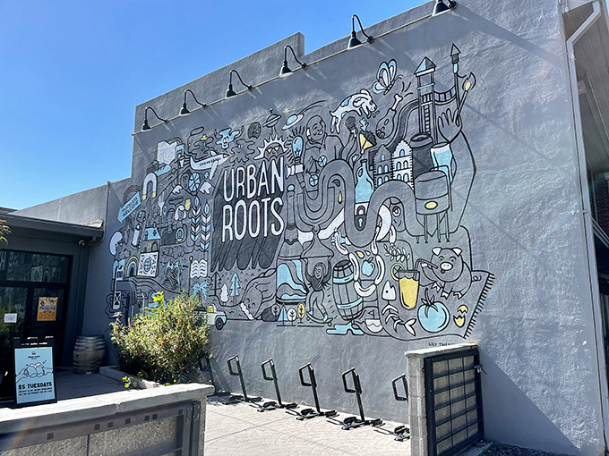 Urban Roots' playful mural hints at the creative spirit behind both their craft beers and their seriously good smoked meats.