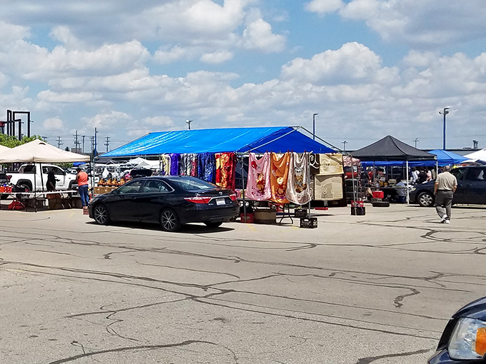 Glass display cases protect precious collectibles like museum pieces, elevating flea market browsing to art appreciation.