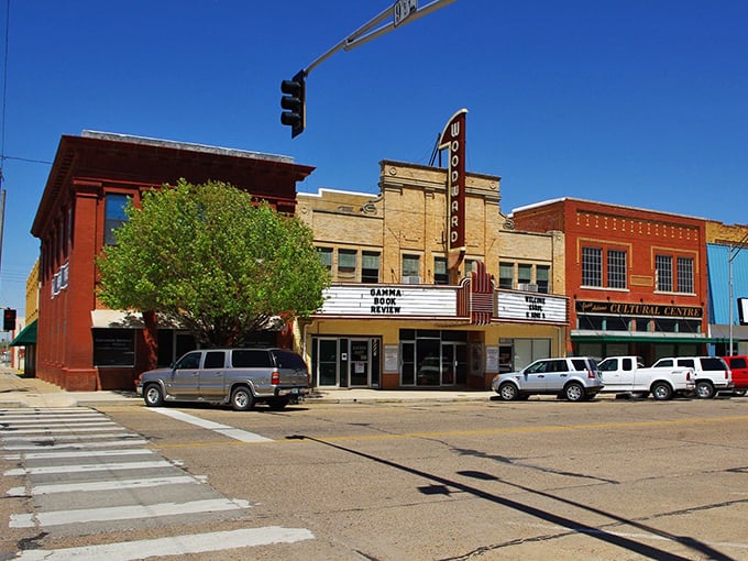 Woodward's classic theater marquee lights up downtown, while the low cost of living brightens retirees' financial outlook.