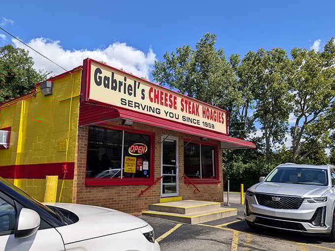 That sunshine-yellow building with red trim is like a beacon for cheese steak lovers since 1959.