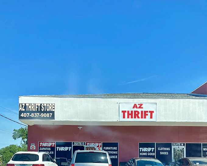 Blue skies frame this unassuming treasure trove. AZ Thrift proves great deals don't need fancy packaging!