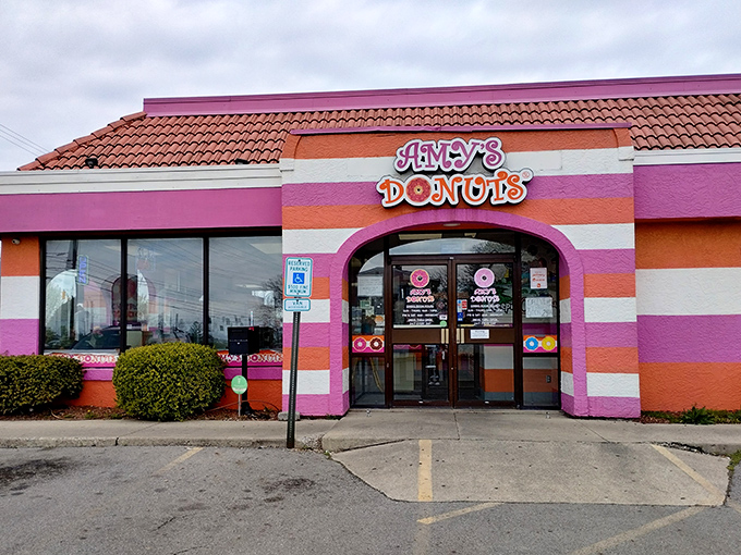 Bright, bold, and beautiful - this colorful facade promises donuts that are anything but ordinary inside.