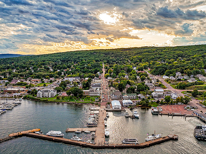 The harbor at Bayfield opens onto the Apostle Islands, offering gateway views to adventures or peaceful contemplation, your choice.