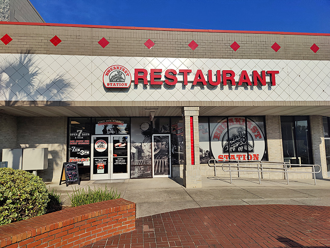 Classic brick and timeless signage promise the kind of hearty breakfast that fuels real adventures ahead.