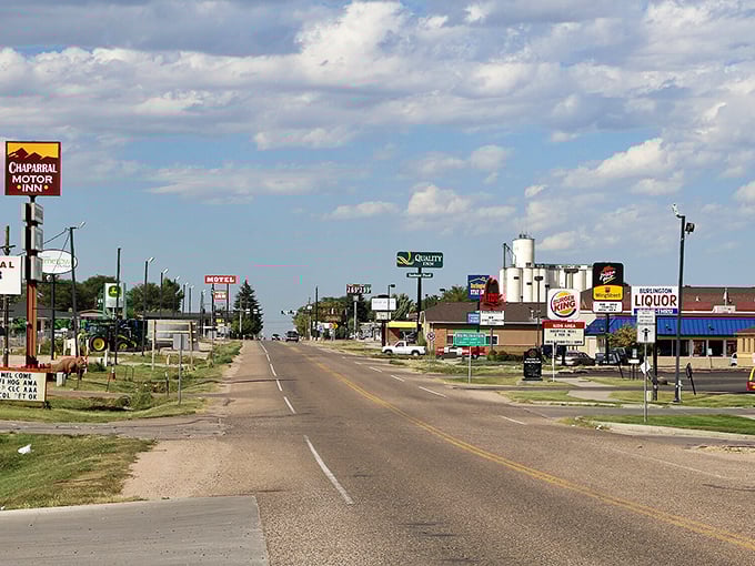 Cruising through Burlington, Colorado — where wide-open streets and classic Americana storefronts reflect the spirit of the plains.