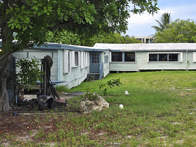 The pale blue exterior might be humble, but that boat ride to dinner makes you feel like a character in a Florida novel.