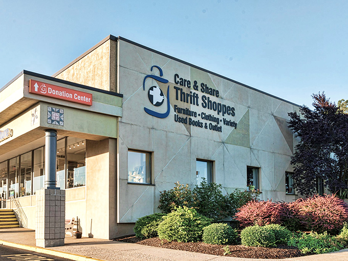 Beautifully landscaped and inviting, Care & Share elevates the thrift experience. This isn't your grandmother's secondhand shop!