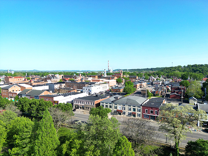 Valley of value! Chillicothe's rooftops spread below like a retirement planner's dream map&mdash;affordable living nestled in nature's embrace.