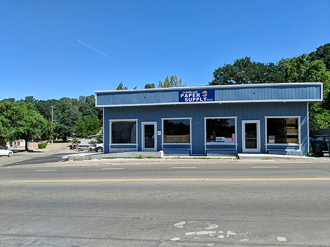 Even the paper supply store looks inviting! Clearlake's blue-collar charm reminds us that paradise doesn't need fancy packaging&mdash;just honest buildings under honest skies.