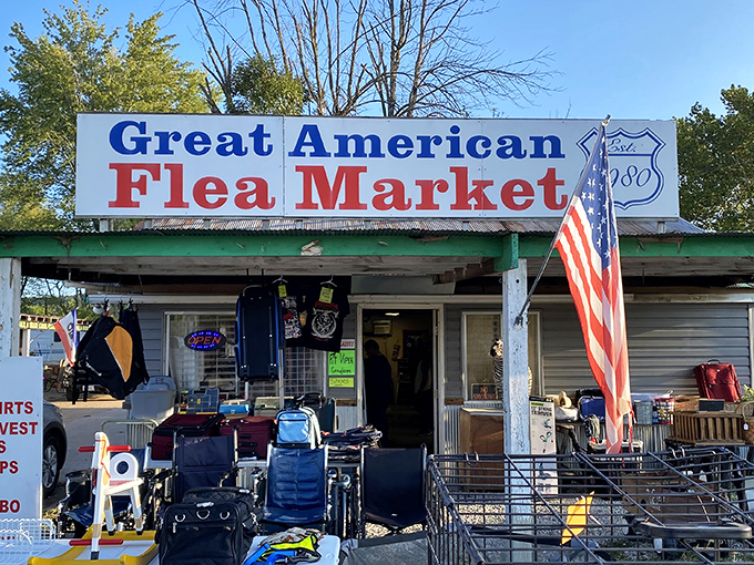 The simple sign tells you exactly what to expect. Inside and out, this Union market celebrates the great American tradition of wheeling and dealing.