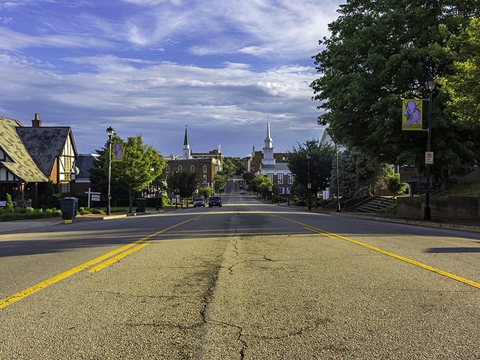 Tree-lined streets frame this mountain town like a postcard you'd actually want to live inside.