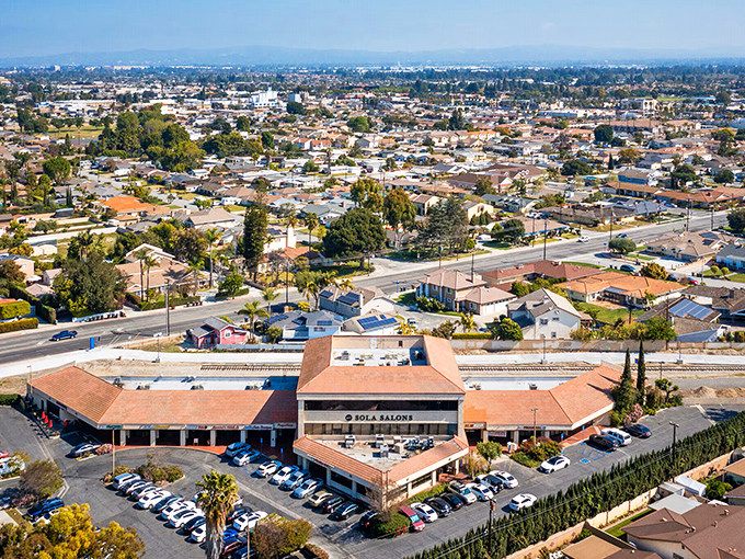 Gridley's quiet residential streets stretch endlessly across the San Joaquin Valley's fertile farming landscape below.