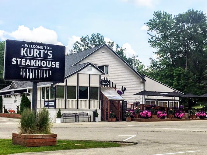 Welcome to Kurt's, where the flowers are pretty but the real beauty lies in those perfectly seasoned, expertly grilled steaks.