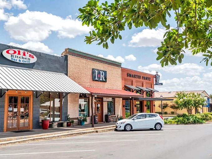 Highland Lakes charm radiates from this classic Texas courthouse, surrounded by local businesses and community spirit.