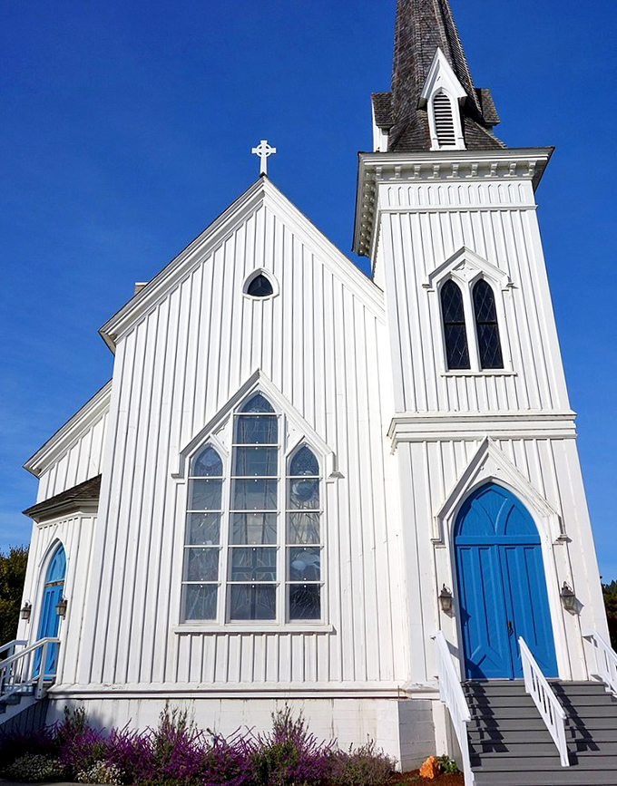 White-steeple churches anchor Mendocino's timeless charm, where every sunset feels like a personal blessing.