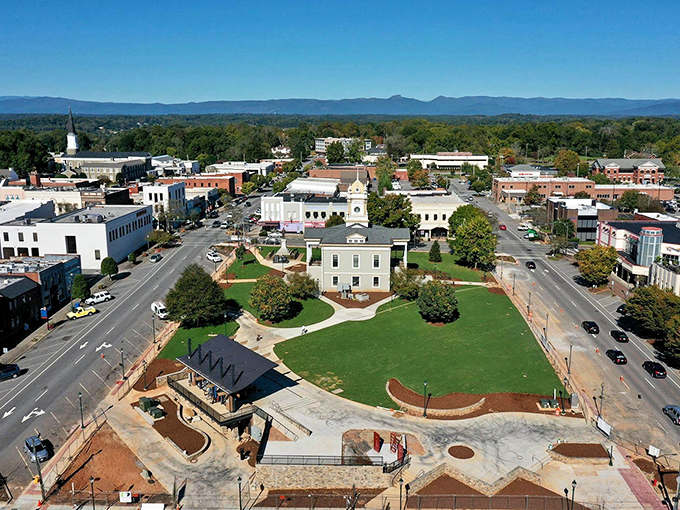 Historic buildings nestle against mountain backdrops in this budget-friendly Blue Ridge town.